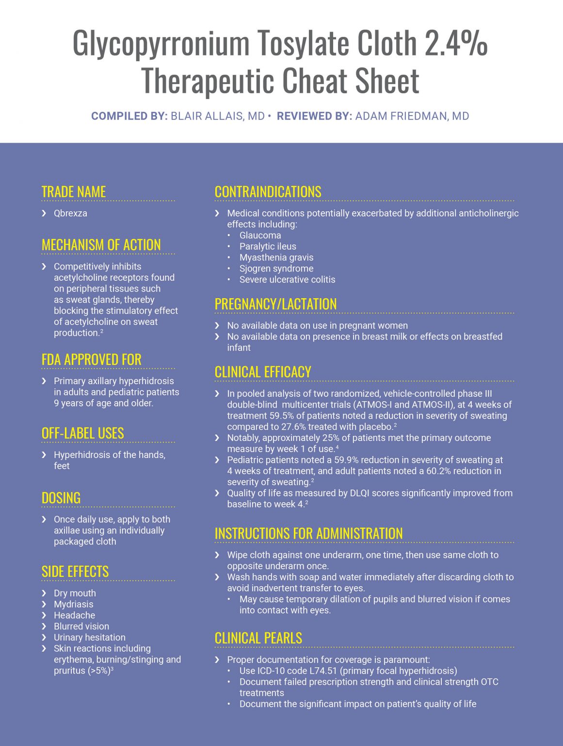 Glycopyrronium Tosylate Cloth for Hyperhidrosis Therapeutic Cheat Sheet ...