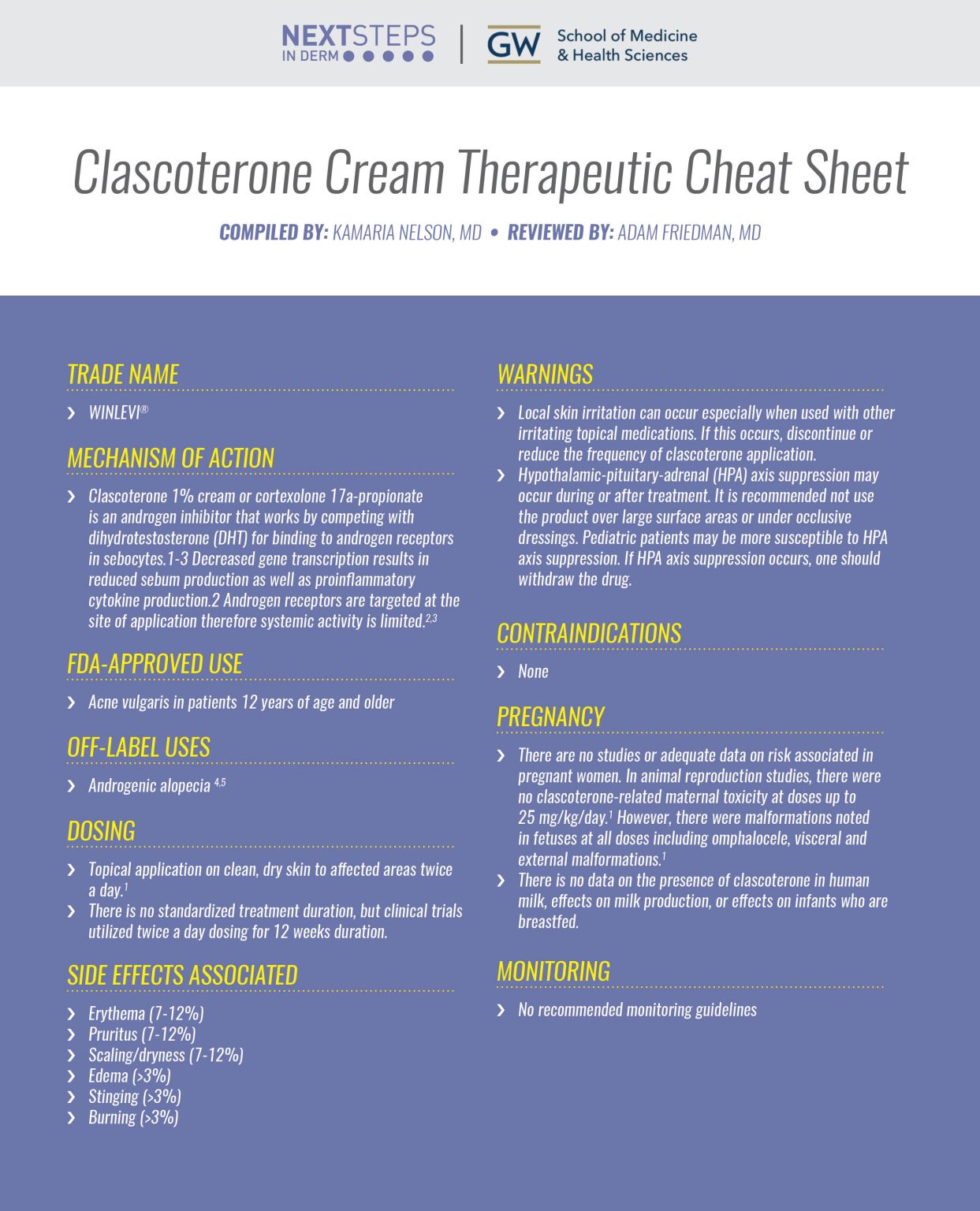 Clascoterone Cream | Therapeutic Cheat Sheet - Next Steps in Dermatology