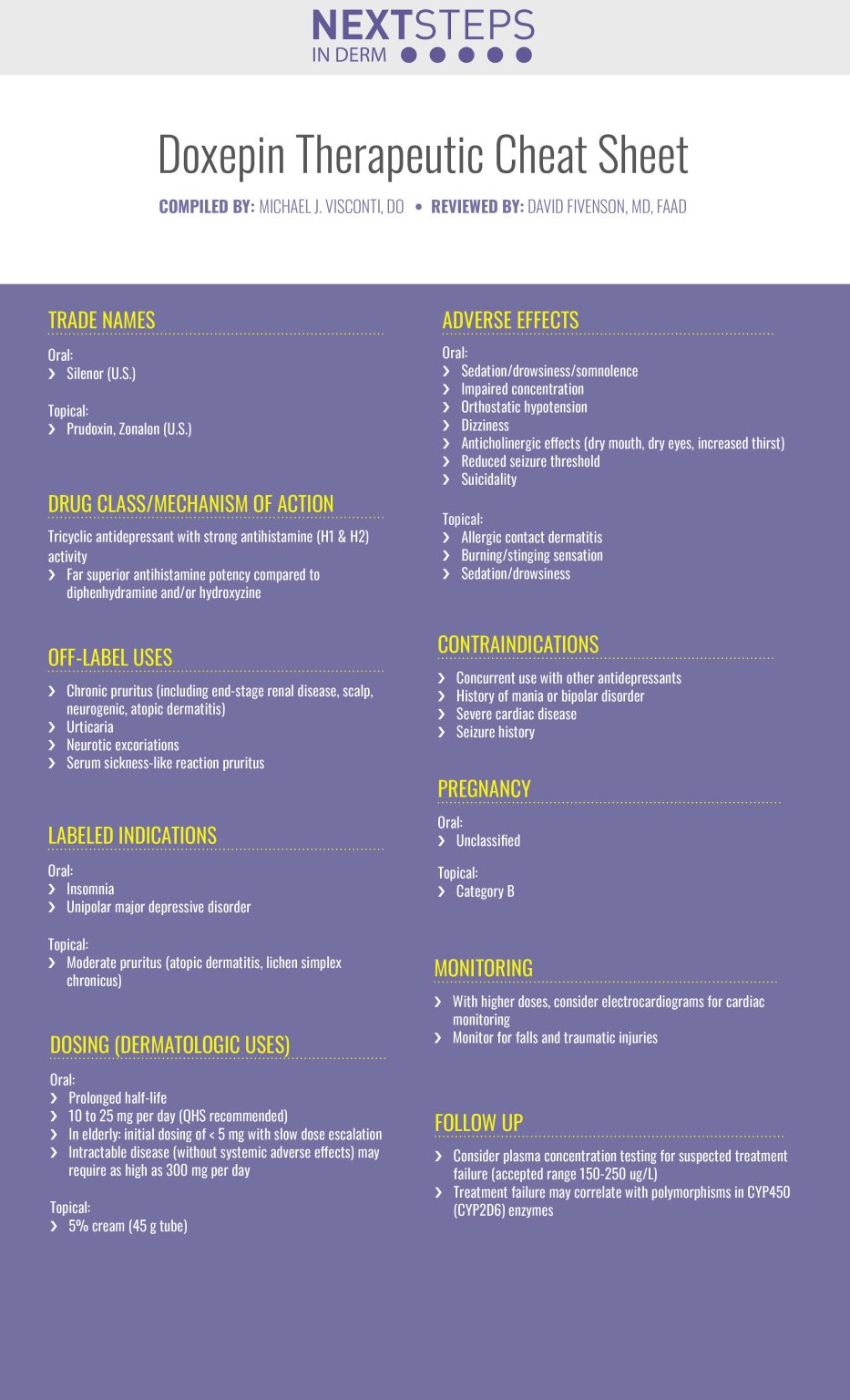 Doxepin Therapeutic Cheat Sheet - Next Steps in Dermatology