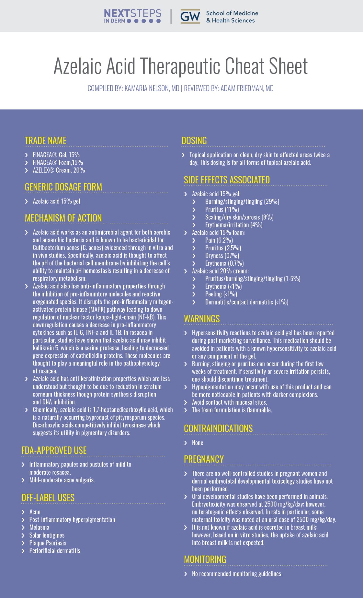 Azelaic Acid Therapeutic Cheat Sheet - Next Steps in Dermatology