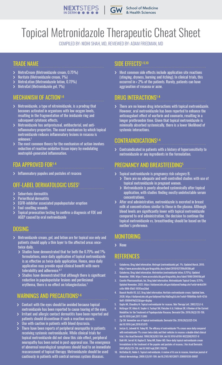 Topical Metronidazole Therapeutic Cheat Sheet - Next Steps in Dermatology